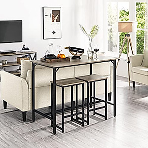 Yaheetech 3 Piece Bar Table Set, 47.5” Industrial Dining Table Set, Counter Height Table with Bar Stools Set of 2, Kitchen Breakfast Table and Chairs for Dining Room, Living Room, Apartment