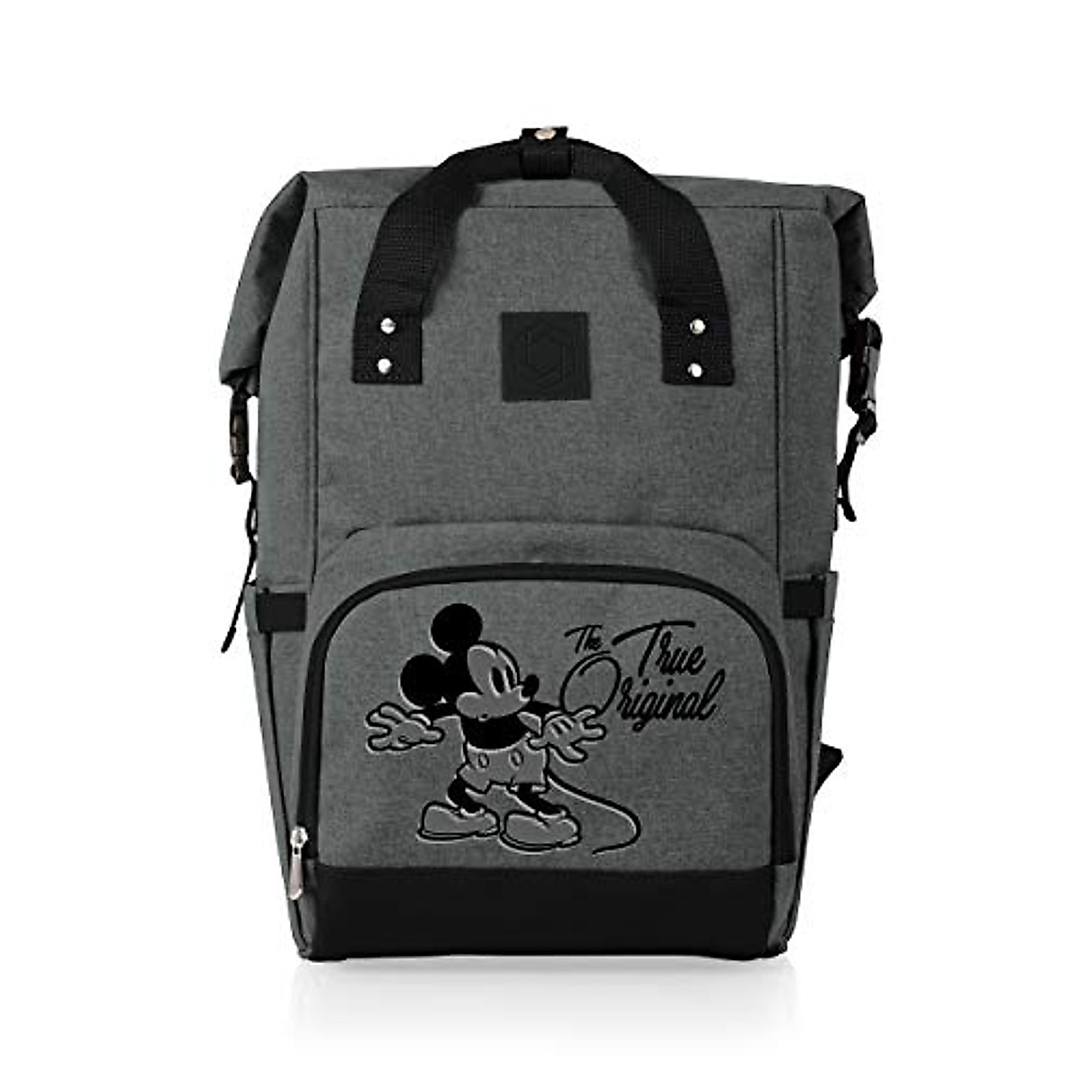 ONIVA - a Picnic Time brand - Disney Mickey Mouse OTG Roll-Top Cooler Backpack - Hiking Backpack Cooler - Soft Cooler Bag, (Heathered Gray) 26 x 7.5 x 10.25
