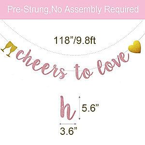 Cheers to Love Banner, Pre-Strung, No Assembly Required, Rose Gold Paper Glitter Party Decorations for Bachelorette / Engagement / Bridal Shower / Wedding / Anniversary Party Supplies, Letters Rose Gold,ABCpartyland