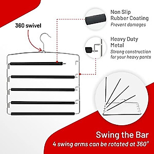 5 Tier Pant Hangers Non Slip with Foam (3PK) Space Saving Pant Hangers for Men and Women Jeans Pant Hangers for Closet Pants Multi Hangers Pants Racks for Hanging Metal Pants