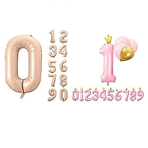 MJartoria Bundle 40 Inch Number Balloons with Crown with Birthday Party Hats 0-9 Big Size Happy Birthday Balloon Foil Digital Balloon for Birthday Party Wedding Anniversary Baby Shower Decorations