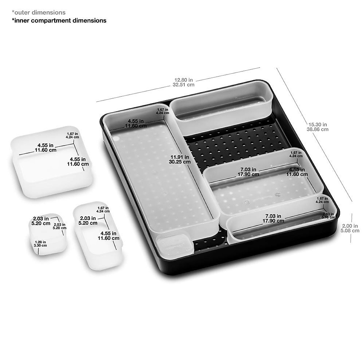 madesmart Value Stack and Slide Adjustable Bins, Customizable Multi-Purpose Storage, Non-Slip Rubber Feet, 8- Compartments, Granite