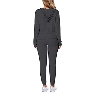 Fixmatti Women 2 Piece Outfits Long Sleeve Pullover Hoodie Jogger Pant Sweatsuit Set Dark Grey L