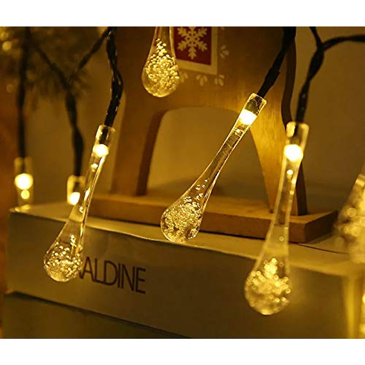 SNOMYRS Solar String Light Outdoor 21 Ft 30 Led Water Drop Solar Powered Lights with 8 Modes Waterproof Crystal Lights for Patio Garden Yard Tree Wedding Party Home Porch Decor (Warm White)