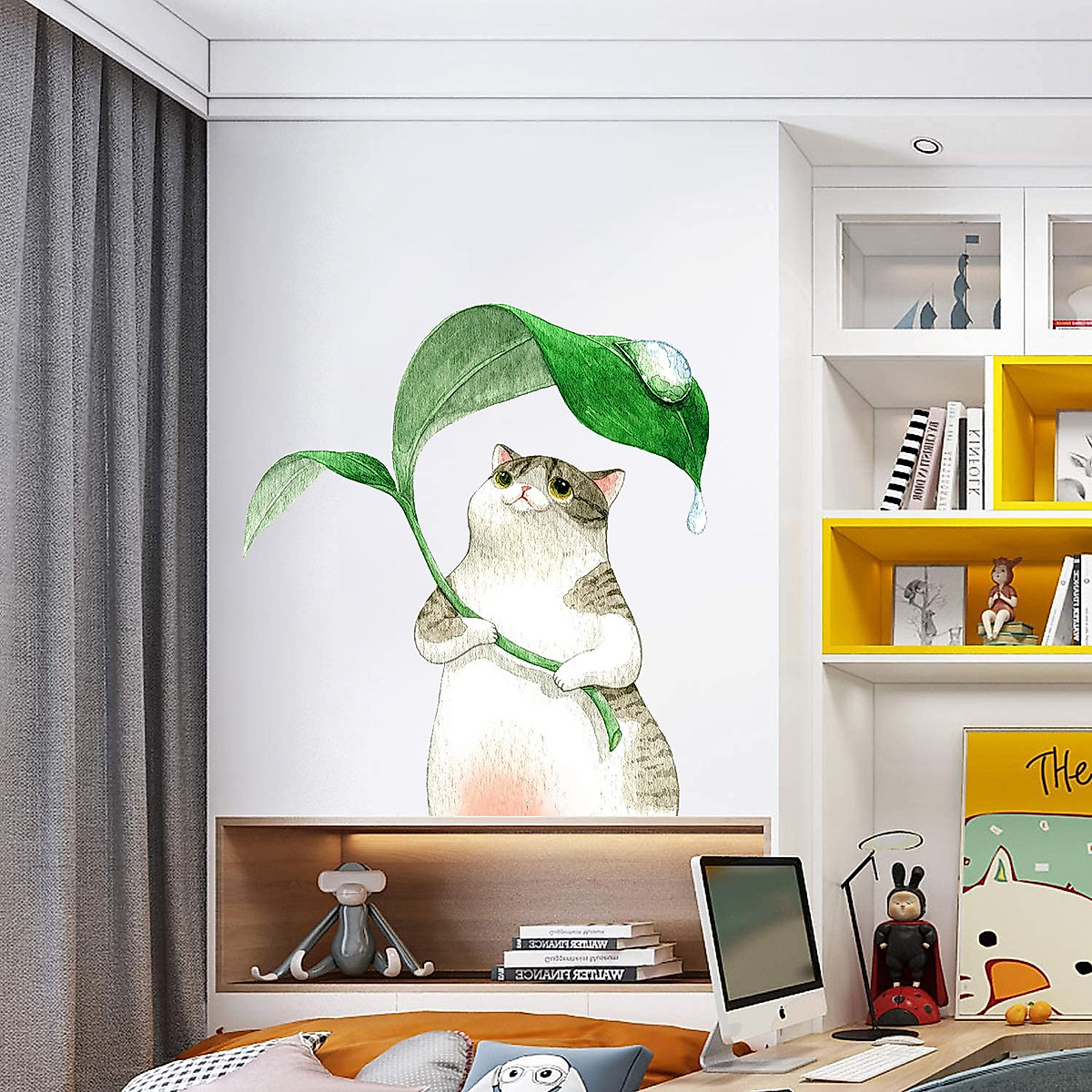 MEFOSS Cute Cat Wall Decal Removable Kitty Wall Decor Stickers 17'' × 19'' Peel and Stick Vinyl Decals Art for Living Room Kids Bedroom Playroom Nursery Wall Decorations