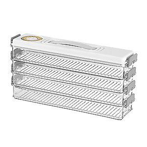 Dumpling Box Refrigerator Organizer Stackable Storage with Lids and Handle, Portable Multi Layer Quick Frozen Food Storage Container for Kitchen Fridge(4 Layer)