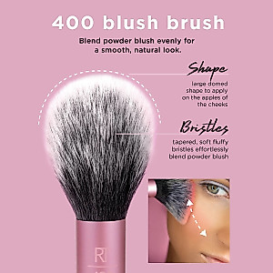 Real Techniques Ultra Plush Blush Makeup Brush, For Loose, Cream, or Pressed Blush, Rosy Glow Cheeks, Fluffy Powder Brush, Aluminum Ferrules, Synthetic Bristles, Vegan & Cruelty Free, 1 Count