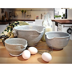 Modern Artisans American Made Stoneware Pottery Batter Bowls, 3-Piece Nesting Set, Classic All-White Glaze