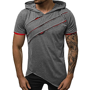 Maiyifu-GJ Men's Hip Hop Ripped Hoodie Tops Short Sleeve Hooded Workout Sweatshirts Casual Gym Hoodies T-Shirt Pullover (Dark Grey,Medium)