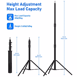Photography Light Stand 9.2ft/110'', Sdfghj Heavy Duty Light Stand Aluminum Alloy Spring Cushioned Tripod for Ring Lights, Strobe Light, Reflectors, Softboxes, Umbrellas, Speedlite Flashes, 280cm