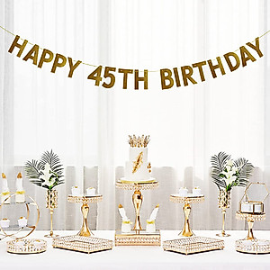 HAPPY 45TH BIRTHDAY Banner，Pre-strung，No Assembly Required，45th Birthday Party Decorations Supplies，Gold Glitter Paper Garlands Backdrops, Letters Gold Betteryanzi