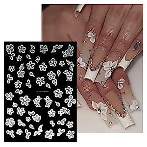 JMEOWIO 7 Sheets 3D Embossed Flower Nail Art Stickers Decals Self-Adhesive Pegatinas Uñas 5D Spring Summer Floral Nail Supplies Nail Art Design Decoration Accessories