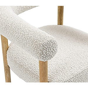 Meridian Furniture Hyatt Collection Mid-Century Modern Dining Chair, Solid Wood Finish, Rich Boucle Fabric, 26.5" W x 22" D x 28" H, Cream