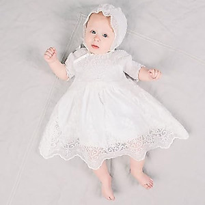 Leideur Baby Long Christening Gowns White Baptism Dress Special Occasion Dresses for Girls Birthday (6 Months, White 1)