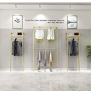 MDEPYCO Modern Simple Square Tube Hanging Rods Clothing Rack,Retail Display Wall Mounted Storage Clothes Hanging Shelf,1 Tier Metal Garment Rack (59" L, Gold A)