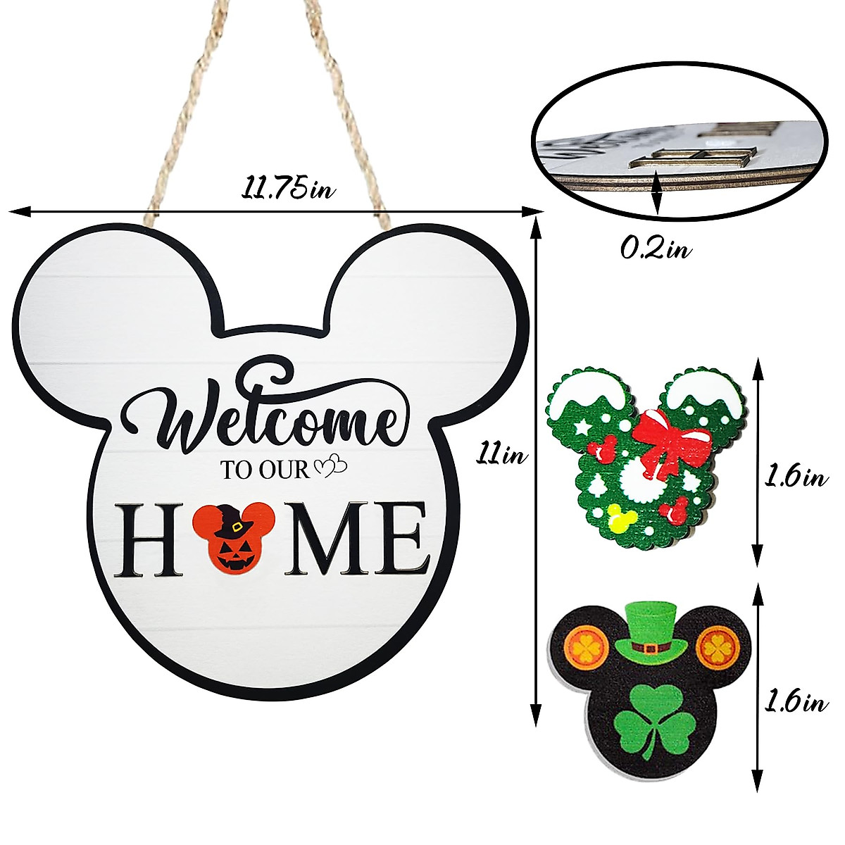 Cute Mouse Interchangeable Welcome Sign for Front Door 16pcs Seasonal Welcome to Our Home Wooden Hanging Sign Farmhouse Porch Plaques for Halloween Christmas Wall Home Decor Gifts