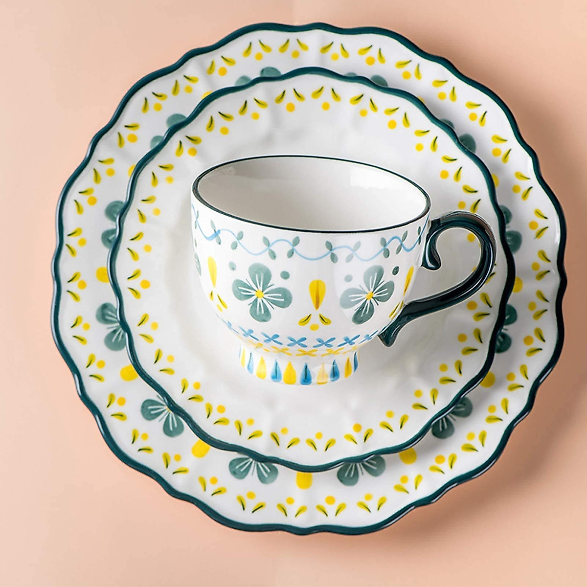 Plate and Bowl Set Kitchen Tableware Set,Ceramics Dinner Sets, 33 Pieces Four Leaf Clover Pattern Cereal Bowl and Steak Plate Set | Porcelain Dinnerware Set for Wedding Housewarming Gifts