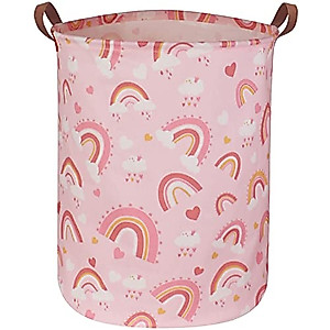 Sanjiaofen Pink Hamper,Rainbow Laundry Basket Collapsible Girls Storage Baskets for Kids Room Decor,Toy Organizer,Gift Hamper(Pink hamper) …