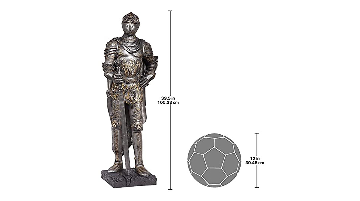 King's Guard Medieval Knight Statue - 39 Inch Cast Stone Resin Decor