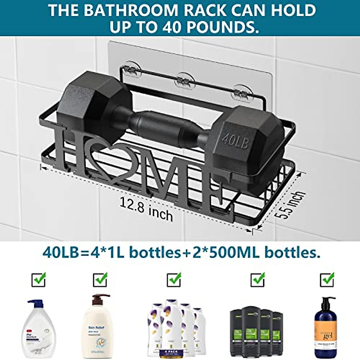 NisuAM Shower Caddy, Shower Organizer H-O-M-E Adhesive Shower Shelves Accessories, 3 Pack Rustproof Shower Shelf for Inside Shower, No Drilling Bathroom Organization and Storage Shower Rack