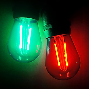 GUILEDUO 24 Pack S14 LED Red Light Bulb Green Light Bulb, Shatterproof 2 Watt Red Green String Light Bulbs Plastic Waterproof E26 Base Filament Edison Outdoor Replacement Christmas Light Bulbs, 120V