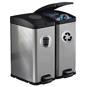 Recycle and Trash Logo Stickers 4 Pack - 4in Circle - for Metal or Plastic Garbage cans, and Bins - Indoor & Outdoor - Laminated and UV Protected Premium Decal (Silver, Small)