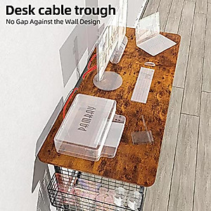 Pamray 40'' Rounded Corner Home Office Desk with Thickened Bottom Crossbar and Cable Trough & Cable Management Simple Computer Desk for Work and Gaming, Black