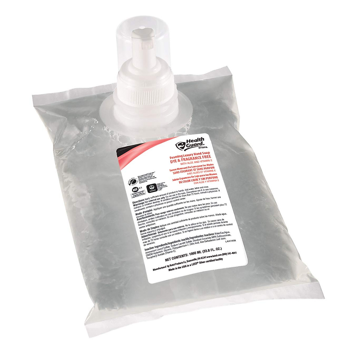 Kutol Health Guard 68610 Foaming Luxury Hand Soap D&FF, 1000 mL Refill Bag, Clear with No Fragrance (Pack of 4)