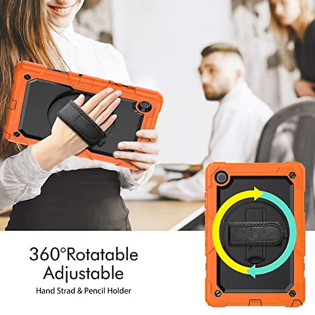 Case for Samsung Galaxy Tab A8 10.5 Inch 2022 Protective Shockproof Tablet Cover with Kickstand Hand/Shoulder Strap Pencil Holder for Samsung Galaxy SM-X200 SM-X205 (Orange)