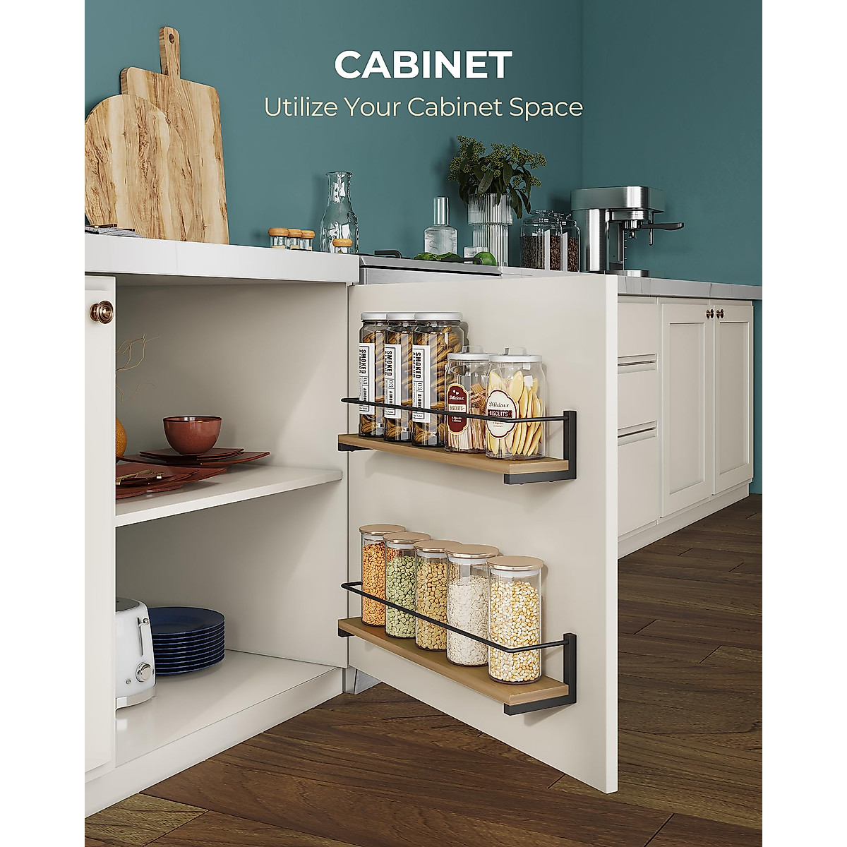 OROPY Spice Rack Wall Mounted, Rustic Wood Hanging Rack for Over The Stove, Kitchen Wall, 4 Pack