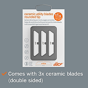 Slice 10526 Rounded Tip Ceramic Replacement Blade with 1" Cutting Depth, Equivalent to 20 Metal Blades (3 Pack), White