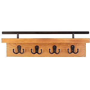 Ripple Creek Key Holder for Wall and Mail Shelf, Decorative Wooden Wall Rack for Keys, Letters, Bills - Pine Wood Unique and Industrial Decor, Perfect for Entryway, Kitchen (Light Brown, Double Hook)
