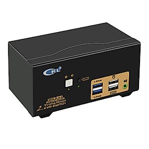 CKL USB 3.0 HDMI KVM Switch Triple Monitor 2 Port Extended Display 4K 60Hz with Cables and Audio 923HUA-3