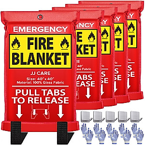 JJ CARE Fire Blanket – 5 Packs with Hooks and Gloves – Emergency Fire Blanket for Home & Kitchen, High Heat Resistant Fire Suppression Blankets for Home Safety, Kitchen, and Camping