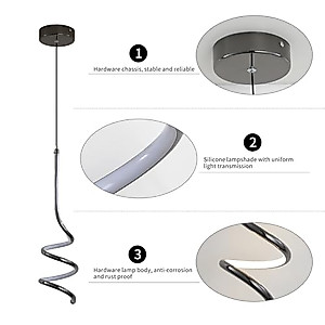 Jaycomey 2Pack Modern Spiral Led Pendant Light Fixture, 24W Cool White Warm Light Minimalist Integrated LED Hanging Lamp, Adjustable Island Light for Living Room Bedroom Bar Kitchen Sink, Black