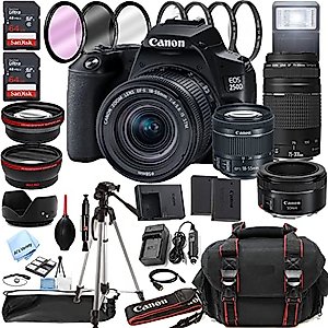 250D (Rebel SL3) DSLR Camera w/EF-S 18-55mm F/4-5.6 is STM Zoom Lens + 75-300mm F/4-5.6 III Lens + EF 50mm f/1.8 STM Lens + 128GB Memory + Case + Tripod + Filters (40pc Bundle)
