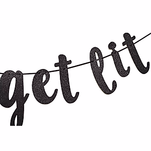 Let's Get Lit Glitter Black Banner Garland Sign, Bachelorette Party, Bridal Shower, Christmas, New Years Eve, Birthday, Wedding Decorations (Black)