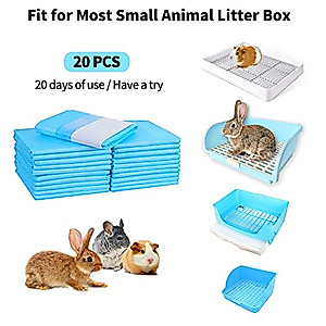 Amakunft Rabbit Pee Pads, Pet Toilet/ Potty Training Pads, Super Absorbent Guinea Pig Disposable Diaper for Hedgehog, Hamster, Chinchilla, Cat, Reptile and Other Small Animal (20pcs-18 x13, Blue)