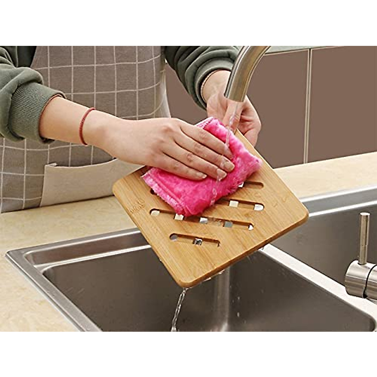 Bamboo Trivet Kitchen Natural Bamboo Trivet Mat Set Heat Resistant Pads Bamboo Hot Pads Trivet Non-Slip Pads Square and Round for Hot Dishes/Pot/Bowl/Teapot/Pans(2Small Round+2 Round+2Square+1Rack)