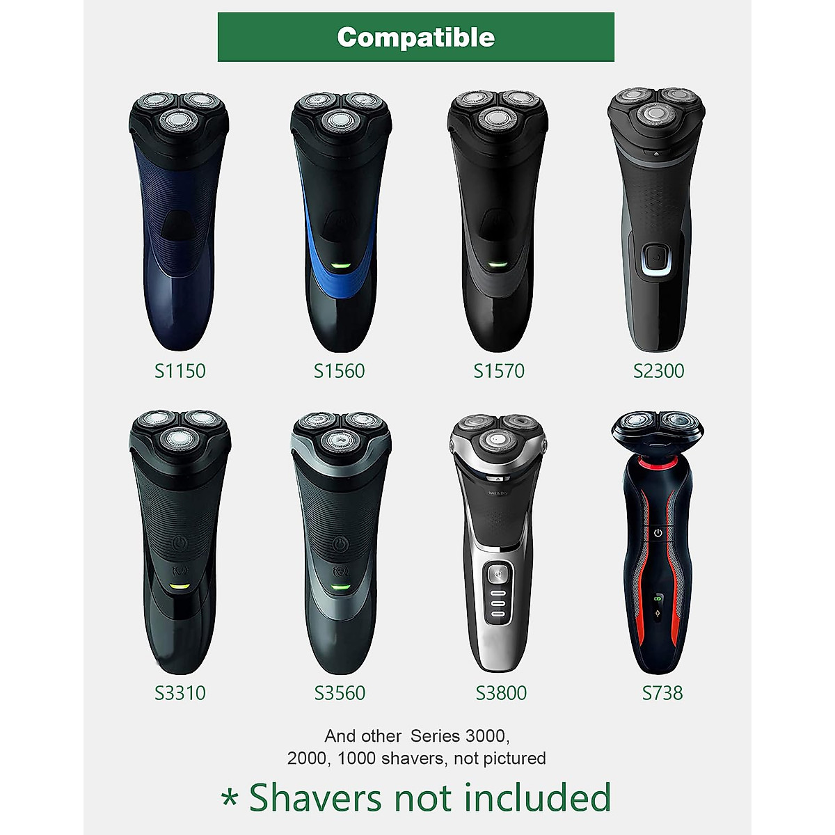 SH30 Replacement Heads for Shaver 2300 3800 Series 3000, 2000, 1000 and S738 Click and Style, 3Pack ComfortCut Shaving Heads with Durable Sharp Blade, Easy Replace, with Cleaning Brush