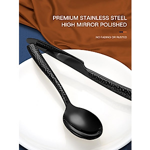 Stapava 48 Pcs Black Hammered Silverware Set with Steak Knives, Stainless Steel Flatware Set for 8, Mirror Cutlery Include Forks Spoons and Knives Set for Home Hotel, Dishwasher Safe Utensils