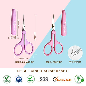 PAFASON 4" Stainless Steel Detail Craft Scissors Set with Straight & Precise Tips & Safety Cover Ideal for Scrapbooking, Paper Cutting, Sewing, Crafting, Quilting