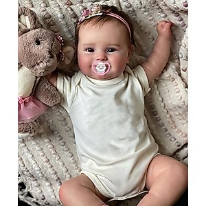 Wamdoll 20 Inches 50CM Real Baby Size Soft Touch Lifelike Reborn Baby Dolls with Rooted Hair Realistic Smiling Newborn Cuddly Body Dolls Toys Gifts for Ages Kids 3+