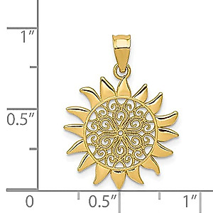 IceCarats 14K Yellow Gold Antique Filigree Sun Necklace Sunshine Pendant Sunburst Charm Celestial Jewelry 24mm x 18mm Only