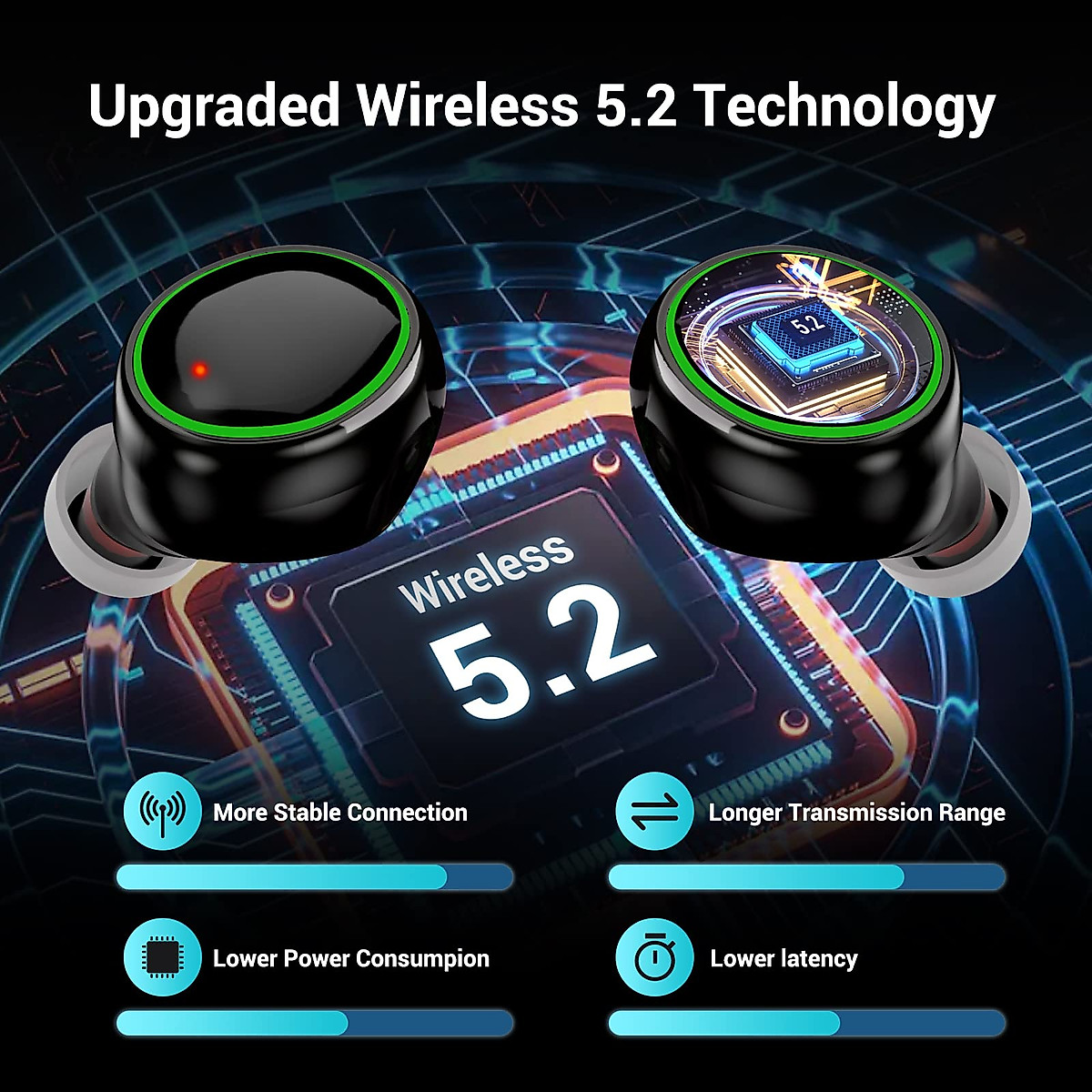 Earbuds Wireless Bluetooth, Hi-Fi Stereo Noise Cancelling Earbuds, Light Weight Bluetooth 5.2 Earphone with Mic, 80H Playtime IPX7 Waterproof Headphone with Charging Case for All Bluetooth Devices