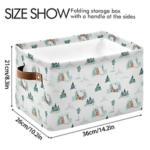 Storage Basket Watercolor Winter House Foldable Canvas Laundry Baskets Bin Waterproof Inner Layer with Sturdy Handles for Toy Nursery Blanket Clothes 1 Pack