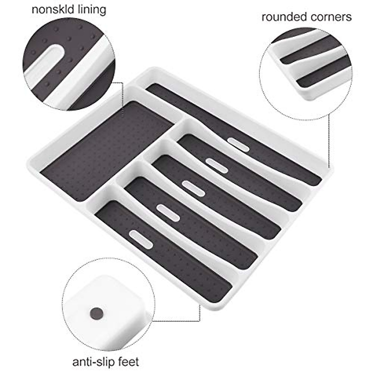 Hemoton Utensils Drawer Organizer PP and Silicone Silverware Organizer Tray Kitchen Tableware Sorting Box for Home Restaurant Hotel (White)