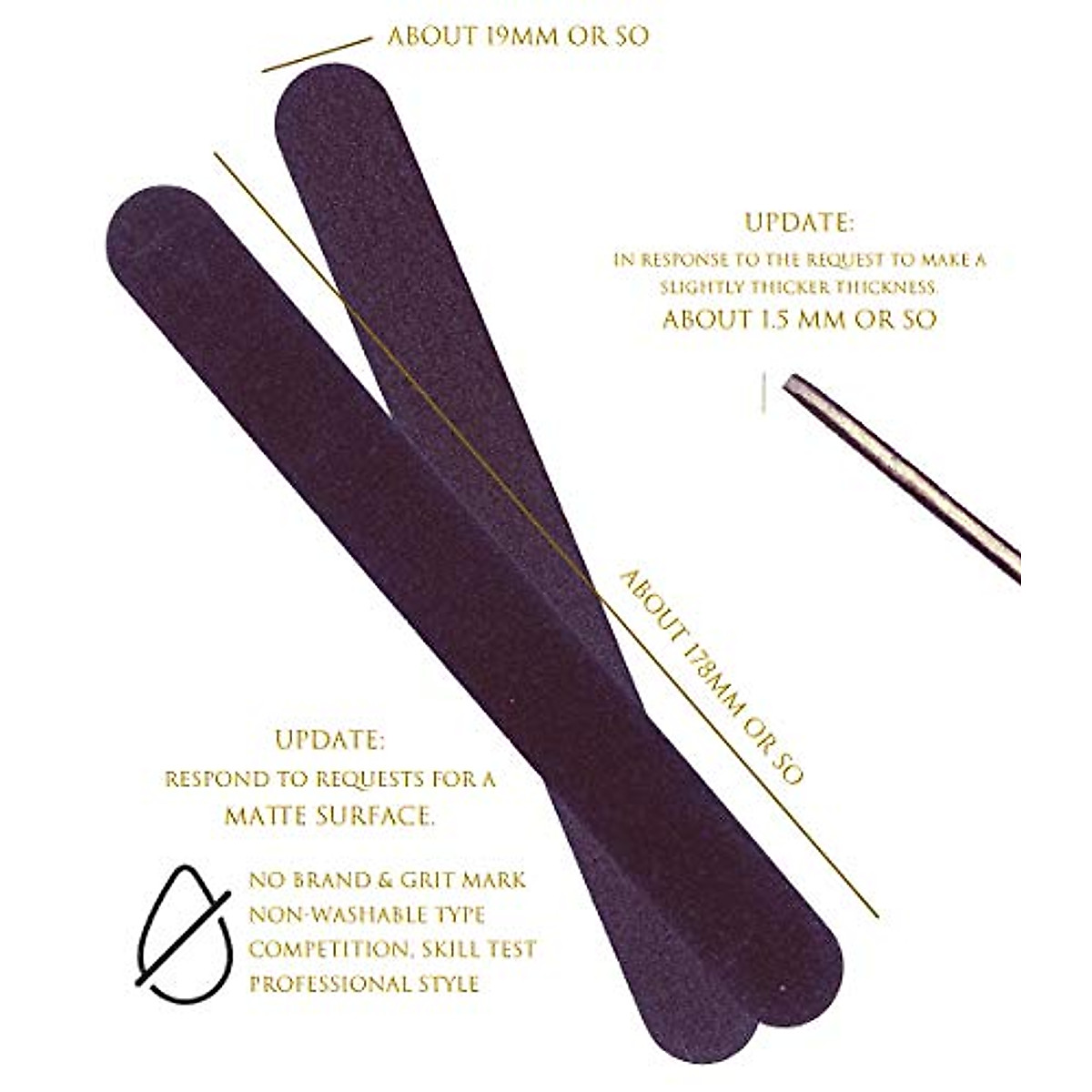 Pasasfashion Two Way Emery Nail File Board 180/240 Grit for Gel Nail/Acrylic Nail/Nail Polish (No Letter Matte Black 10 pics in)