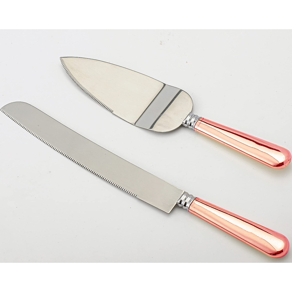 VARLKA Wedding Cake Knife and Server Set, Cake Cutting Set for Wedding Stainless Steel Blade and ABS Rose Gold plated handle Pie Server for Wedding, Birthdays, Anniversary, Parties