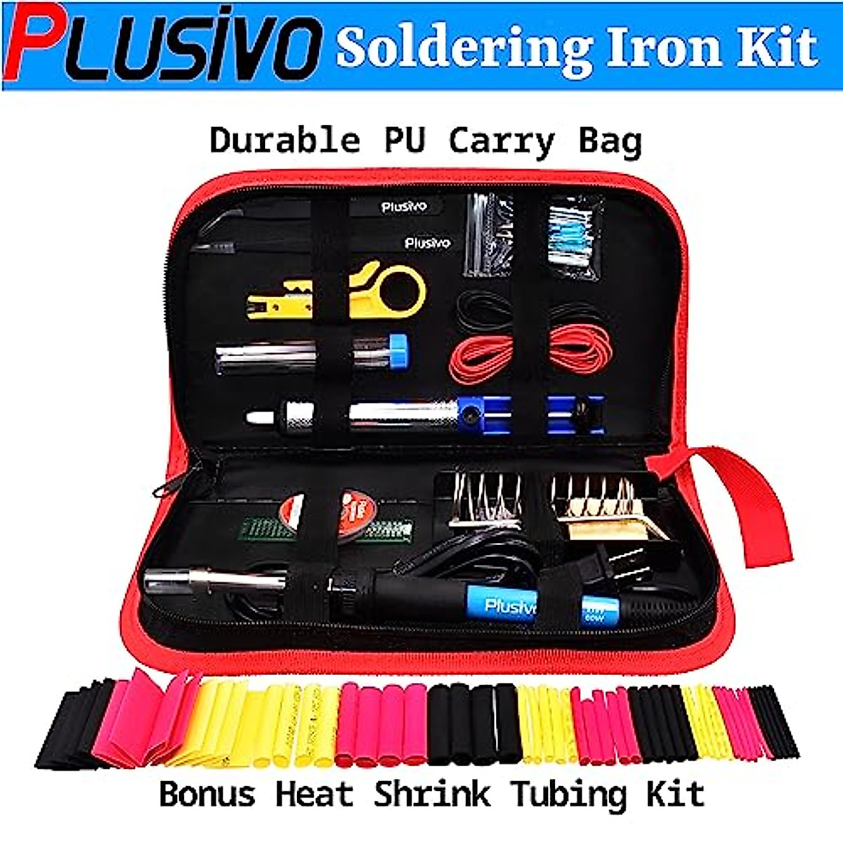 Soldering Kit - Soldering Iron 60 W Adjustable Temperature, Soldering Iron Stand, Soldering Iron Tip Set, Desoldering Pump, Solder Wick, Tweezers - Soldering Iron Kit for Electronics [110 V, US Plug]